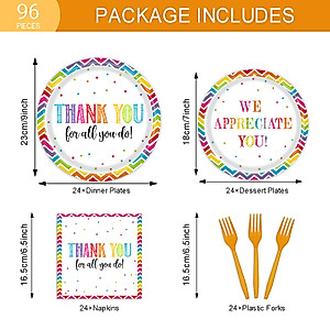 96 Pcs Thank You for All You Do Party Decoration Set Serves 24 Guests Be Thankful to The Teacher Doctor Staff Dinnerware Set Class of 2024 Prom Senior Year Party Tableware Supplies