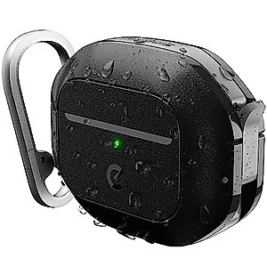 KeyBudz for AirPods 3rd Generation Case with Lock - Fully Waterproof AirPods 3 Case Cover with Keychain, Rugged Tough Protection, Hard Shell and Carabiner Clip for Easy Travel (Carbon Black)