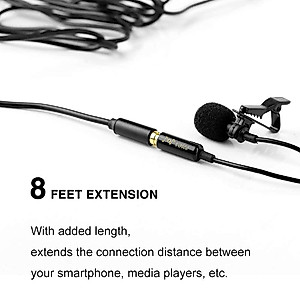 PoP voice Professional Lavalier Microphone with 8 Feet Extension Cable for iPhone PC Mac YouTube Interview Video