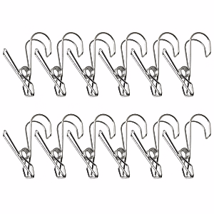Pro Bamboo Kitchen 12PCS Stainless Steel Short Tail Drying Clothes Clips with Hooks Heavy Duty Multi-Functional for Displaying Items Document Storage Hooks Universal Clips Kitchen Bathroom Hanging