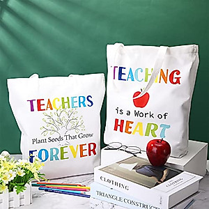 Xuniea 6 Pcs Teacher Appreciation Gifts for Women Graduation Tote Canvas Shopping Bags with Pocket (Cute Style)
