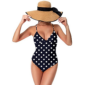 Swimsuit for Women One Piece Vintage Retro V Neck Polka Dot Swimsuit Tummy Control Swimwear Ruched Push Up Bathing Suit S