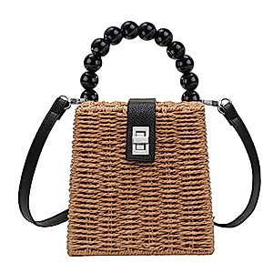 NIBD Handwoven Square Straw Rattan Bag Shoulder Wicker Purse Small Box Woven Bali Womens Crossbody Bag