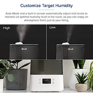 LEVOIT Ultrasonic Cool Mist Humidifiers, Adjustable 360° Rotation Nozzle, Auto Safety Shut Off, Lasts Up to 25 Hours, Filter Free, Optional LED Display Light, Ideal for Bedroom, 3L, White