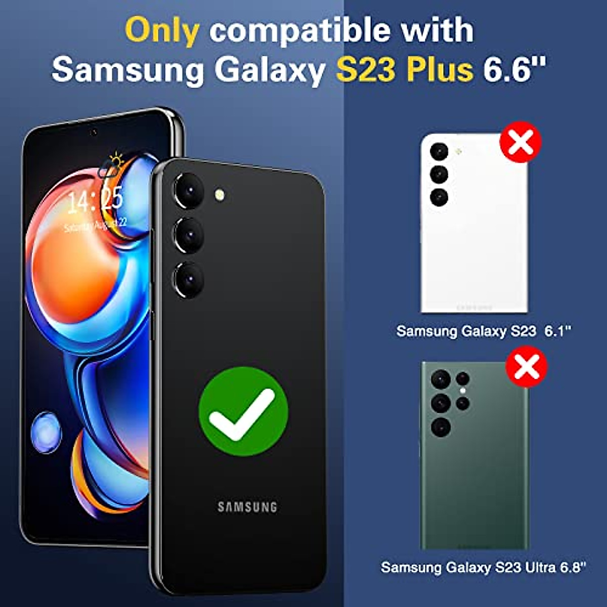 Oterkin for S23 Plus Case,Samsung Galaxy S23 Plus Case with[360° Adjustable Kickstand][2 x 9H Tempered Screen Protector] Heavy Duty Sturdy Shockproof Protective Case for Galaxy S23+ Plus-Black