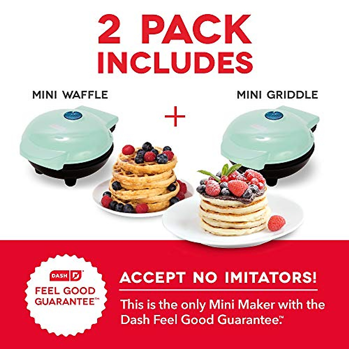 DASH Mini Maker Waffle Maker + Griddle, 2-Pack Griddle + Waffle Iron - Aqua