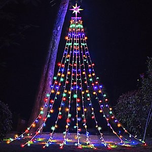 FUNIAO Christmas Decoration Lights, Outdoor String Lights with Big Dipper Tree Topper, 320 LED Waterfall Outdoor String Lights for Christmas, Holiday, Wedding, Party, New Year(Multicolored)