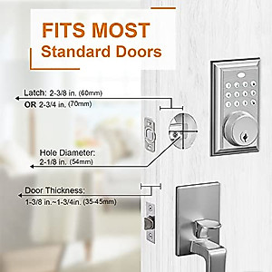 Natsukage Electronic Keypad Deadbolt, Keyless Entry Door Lock with Handle, Front Door Lock Set, Auto Lock, 1-Touch Locking, 50 User Codes, Low Battery Alert, Easy Installation， Satin Nickel