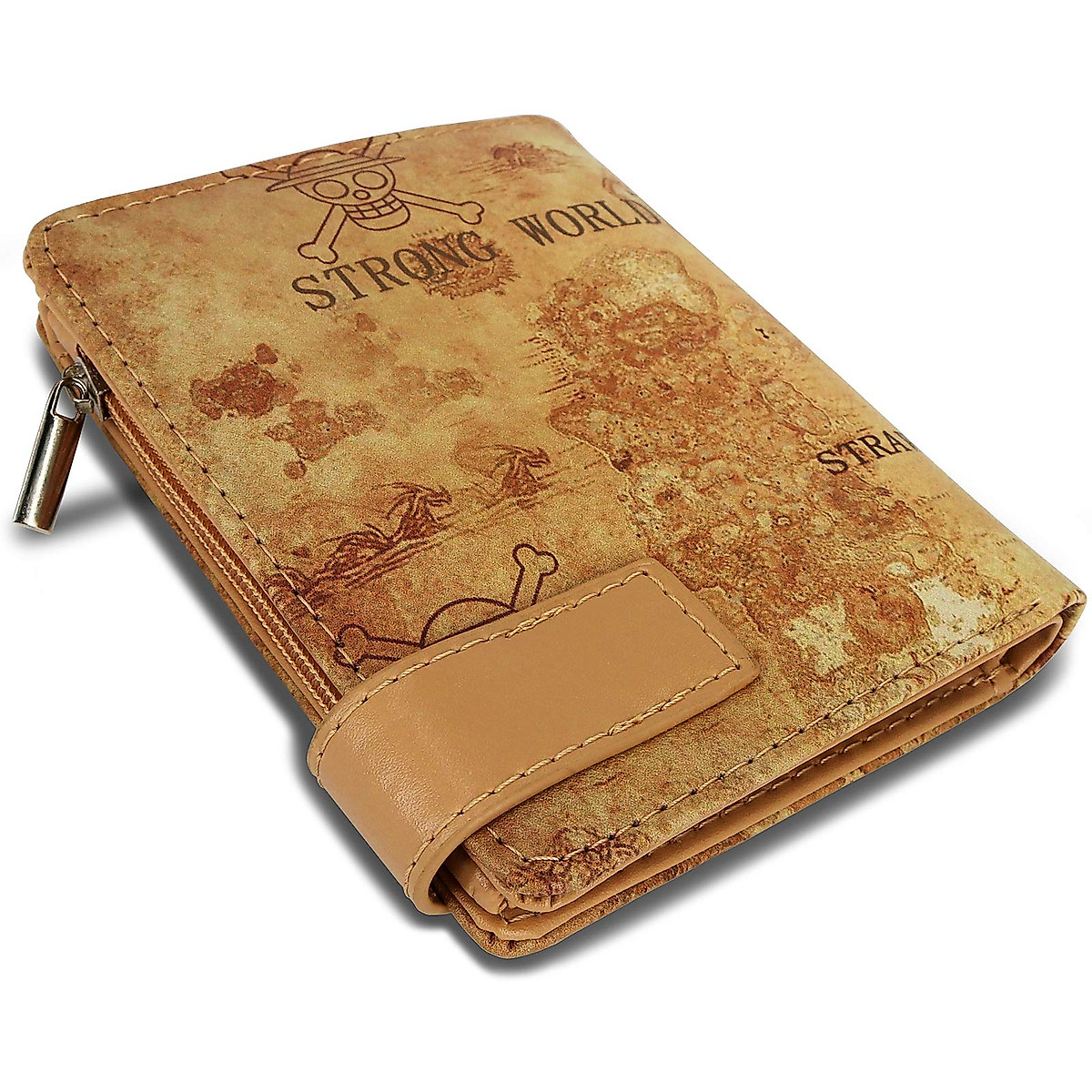 Roffatide Anime Luffy Wallets for Boys Bi-Fold Short Faux Leather Wallet Travel Slim Wallet with Zip Coin Pocket Khaki