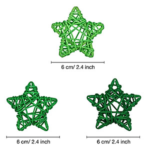 Jetec 15 Pieces 2.4 Inch Natural Rattan Stars Wicker Rattan Stars for Home Garden Wreath DIY Craft Wedding Valentine's Day Festival Party Hanging Decorations (Green, Light Green, Dark Green)