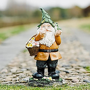 DUSVALLY Garden Gnome Statue Outdoor Statues Vivid Statue Statuary Garden Sculptures Yard Décor,Statue with Flower Basket and Frog