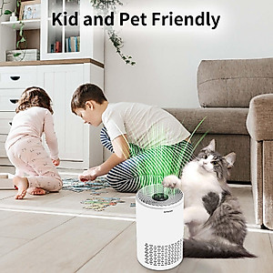 SFNOW Air Purifiers For Bedroom - Portable Air Purifier Covers Up to 215 ft² Remove Smoke Pollen Dander Hair Smell, with Sleep Mode Speed Control For Home Office Living Room Drom, SAP200C, White