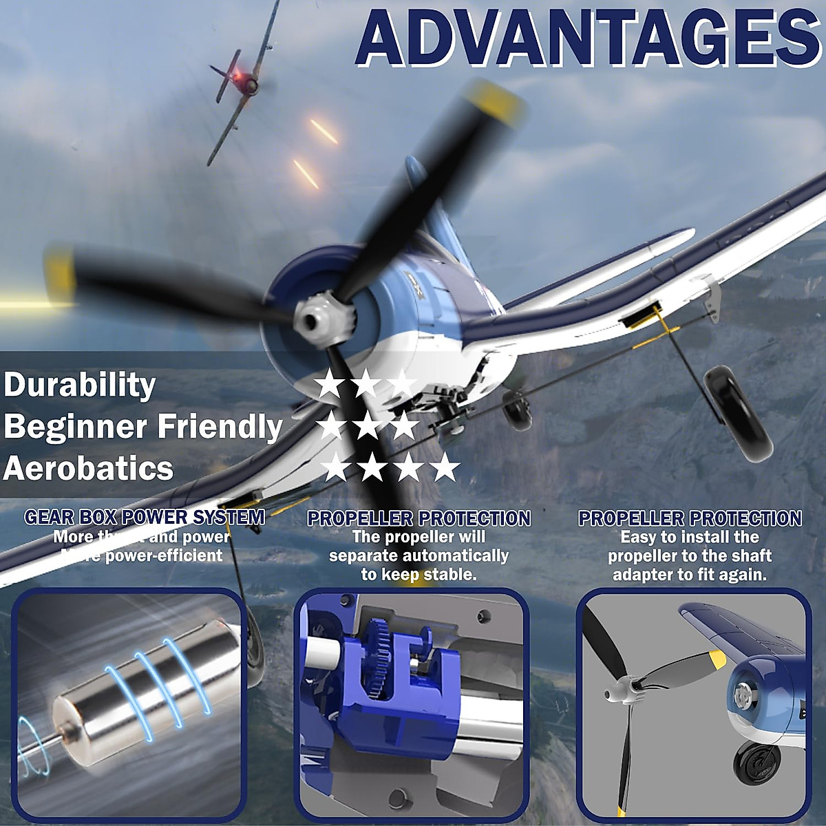 LEAMBE 4 Channel RC Plane - Ready to Fly Aerobatic Aircraft, Easy Control for Beginners, F4U Corsair RC Airplane Best Gift for Kids