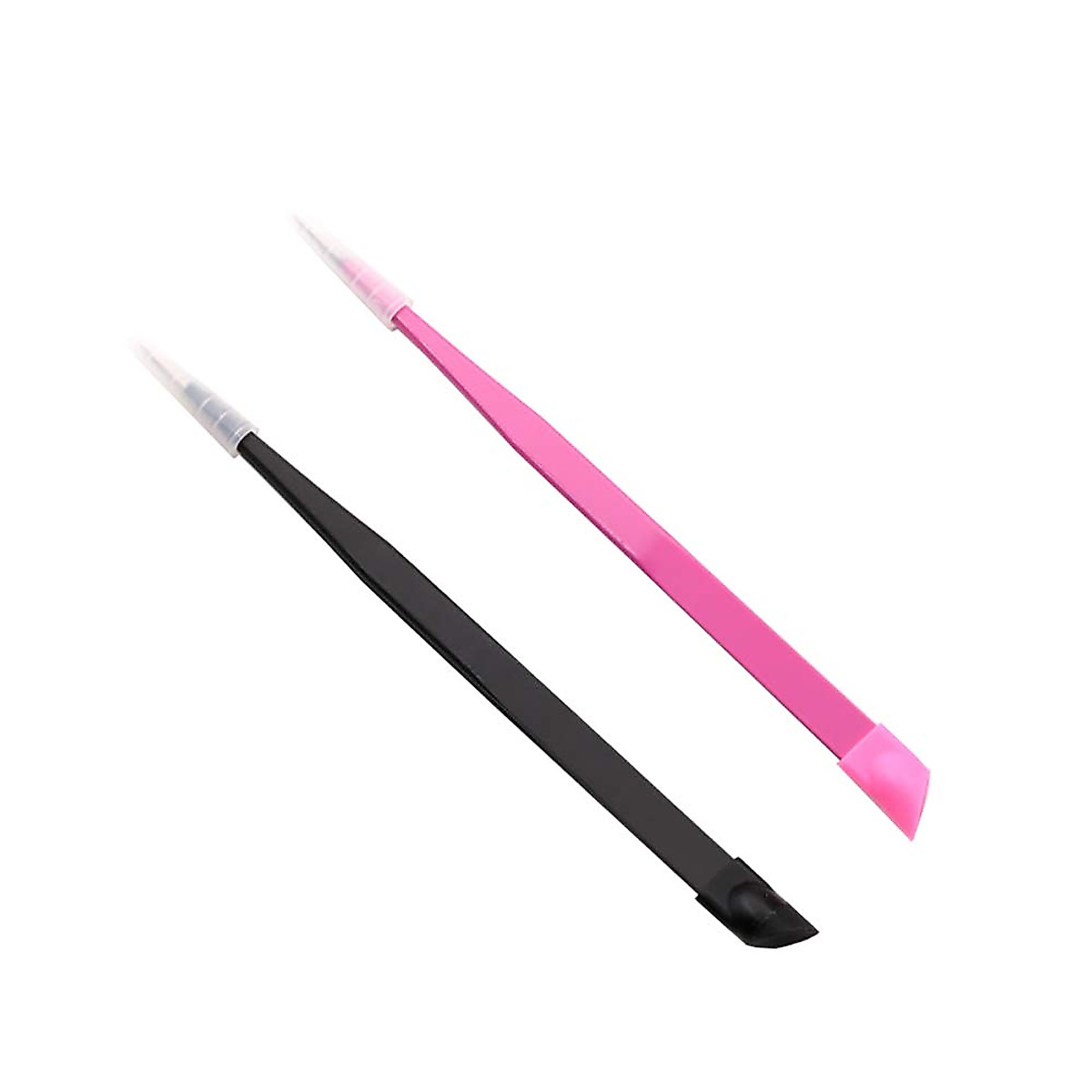 UUYYEO 2 Pcs Metal Straight Tip Nail Tweezers Pick Nipper Clipper Precision Tweezers Rhinestone Pickers with Silicone Pressing Head for Nail Art Sticker