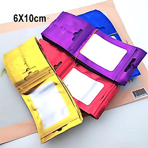 Markeny 200 Pack Mylar Zip Lock Bags Aluminum Foil Bags, Metallic Mylar Foil Flat ZipLock Food Storage Bags Pouch, 6 x 10 cm/ 2.36 x 3.94 inch, 4 Color