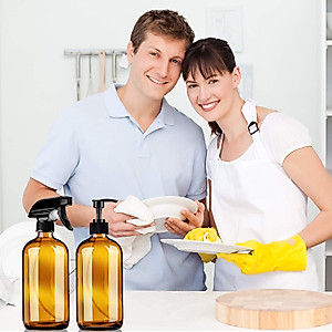 Amber Glass Spray Bottles 16 oz Pump Bottle (2 Pack) Refillable Cosmetic Containers Brown Mist & Stream Mister for Essential Oil Products Shampoo Soap Cleaning Bottles Or Aromatherapy Sprayer Plant