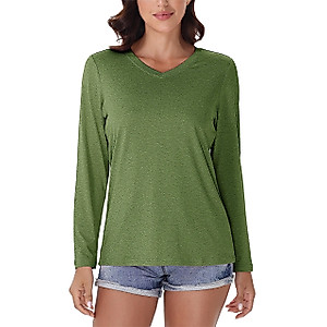 MAGCOMSEN Women's Long Sleeve Shirts UPF 50+ Lightweight V Neck Quick Dry Running Hiking Tops for Women Army Agreen,XXL