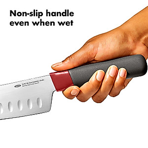 OXO Outdoor 5.5in/14cm Santoku Knife with Locking Sheath,Gray/Red