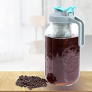 GMSWEET Mason Jar Cold Brew Coffee Maker 32 OZ Wide Mouth Cold Brew Pitcher With Brewer Filter For Coffee, Iced Tea, Sun Tea, Lemonade