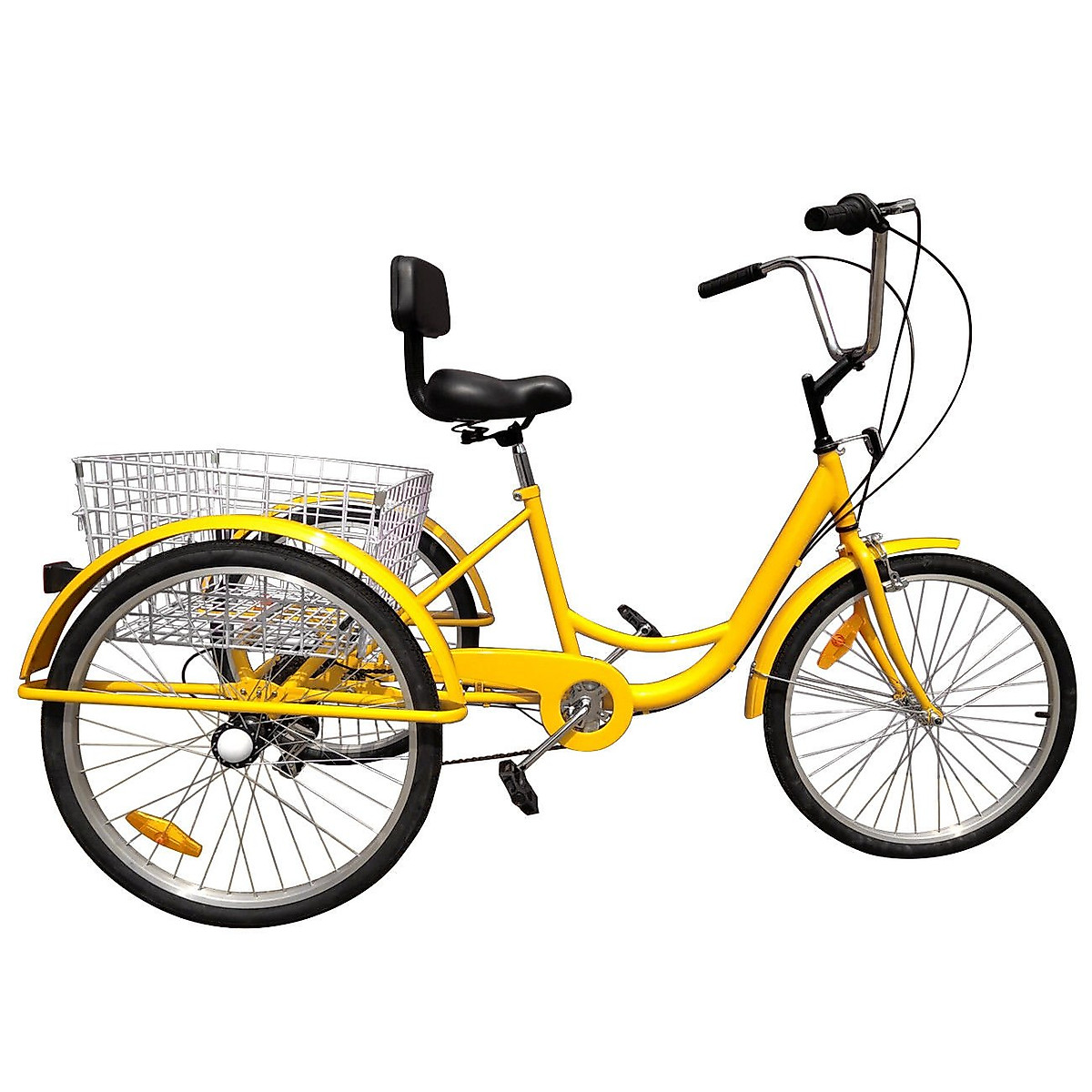 Areyourshop Unisex Adult 24" 3-Wheel 7-Speed Tricycle Bicycle Bike Cruise Basket Yellw
