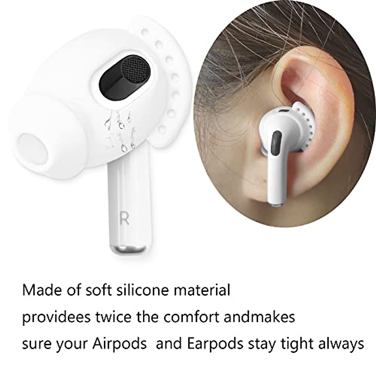 Anti-Slip Earhook with Eartips Compaible with Airpods 3 Ear Tips, Noise Cancalation Protective Ear Grip Tips Skin Cover Case Soft Silicone for Ear Pods 3,2 Pairs White