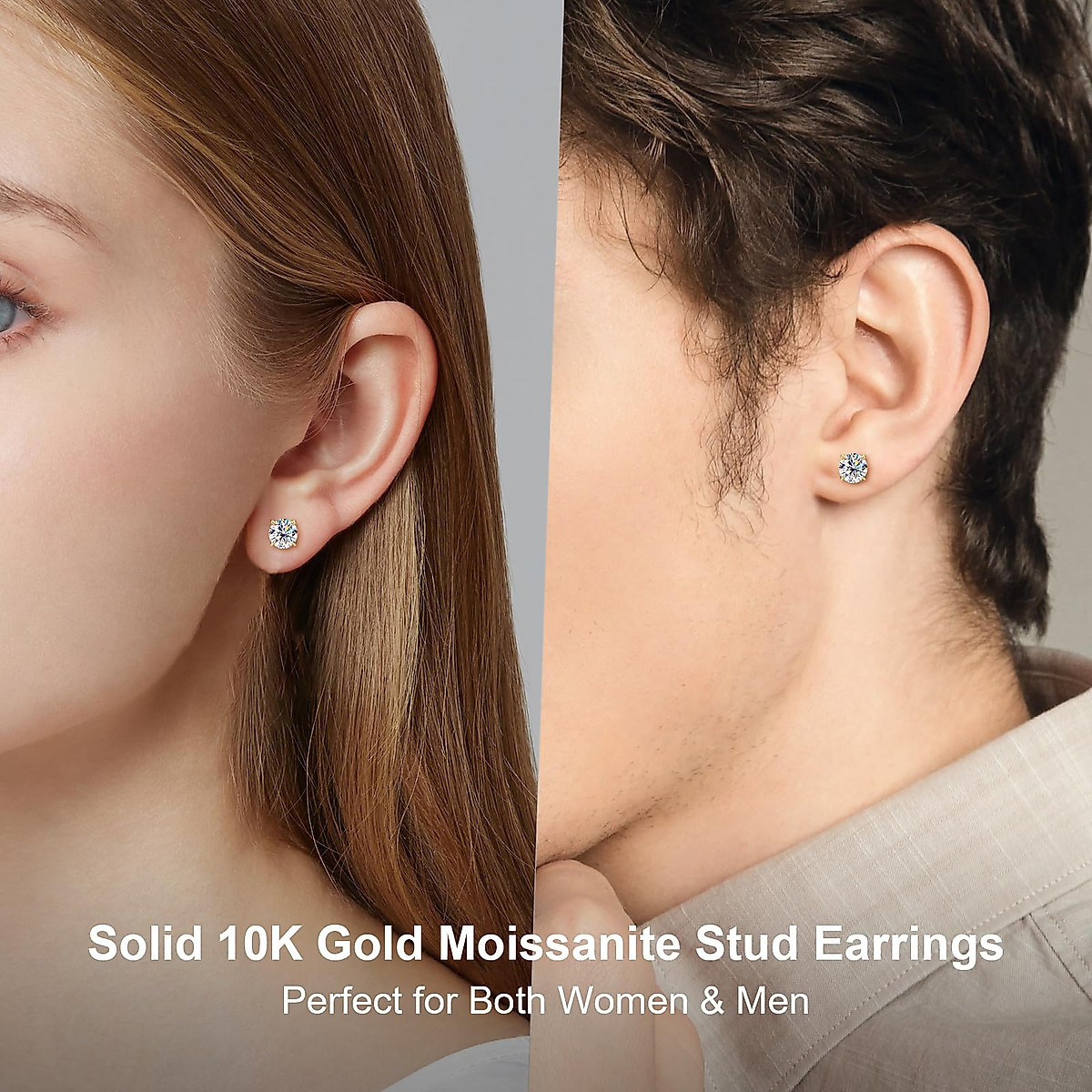 RAPRGOLD Moissanite Stud Earrings Lab Created 10K Real Yellow Gold Earrings Jewelry Gifts for Women Men, Solitaire Round Cut Moissanite Studs for Men Solid Gold in Secure Screw Back 1.60cttw 6mm