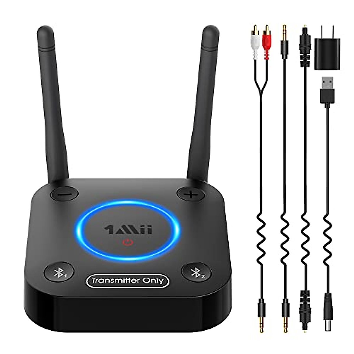 1Mii B06TX Bluetooth 5.0 Transmitter for TV to Wireless Headphone/Speaker, Bluetooth Adapter for TV w/Volume Control, AUX/RCA/Optical/Coaxial Audio Inputs, Plug n Play, aptX Low Latency & HD