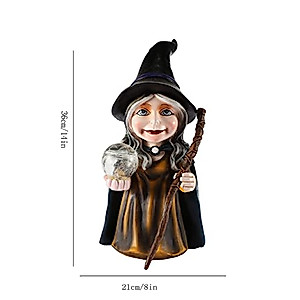 EXQUAILTY Outdoor Witches Statue Halloween Decor, Witch Hand Hold Solar LED Ball and Magic Wand Solar Light Garden Sculptures, Lawn Yard Art Decoration
