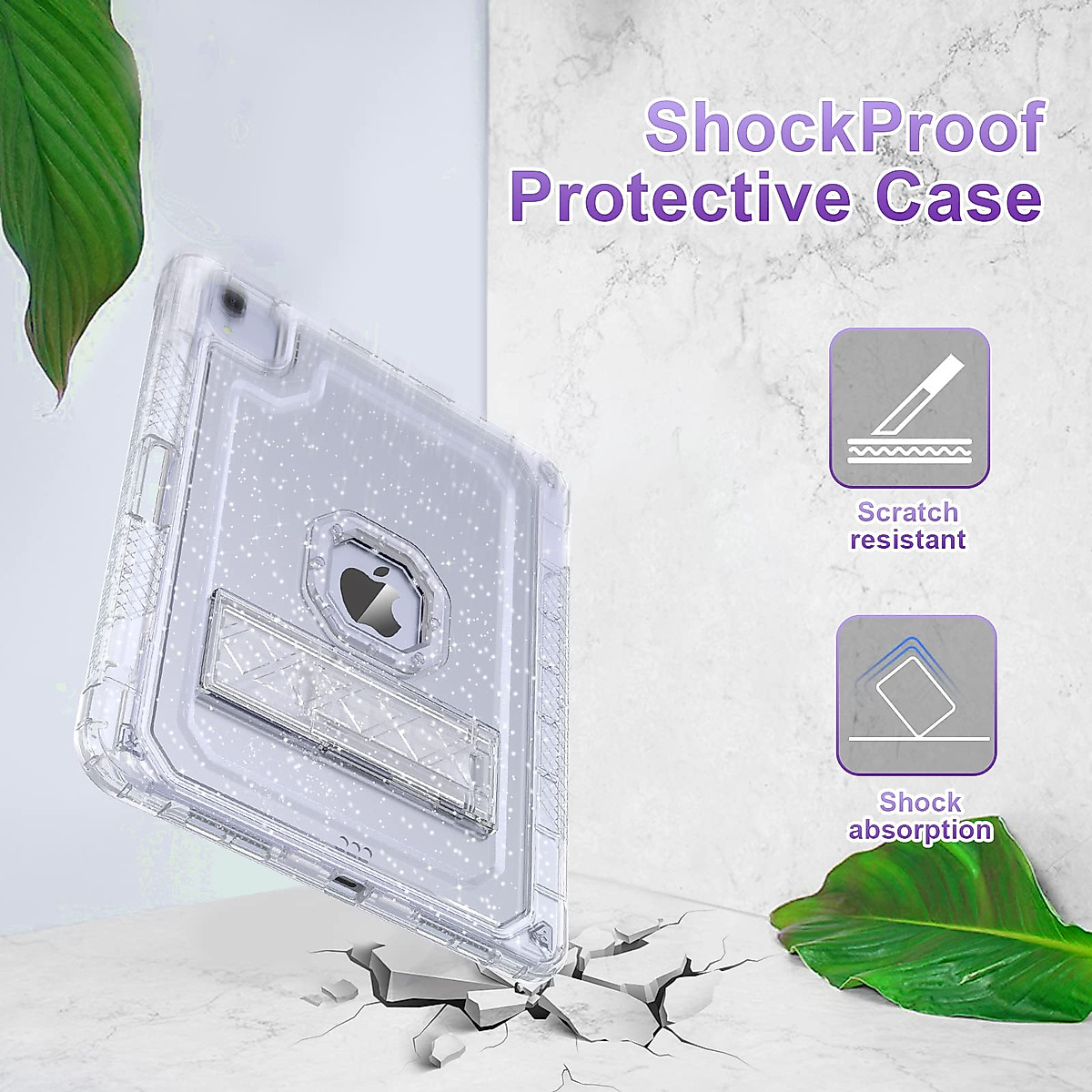 ZoneFoker for iPad Air 5th/4th Generation Case (2022/2020), iPad pro 11 inch Case (4th/3rd/2nd/1st Gen), iPad Air 10.9 case with Pencil Holder/Stand, Hard Sturdy Slim Cover for Girls, Clear Glitter