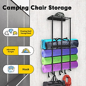 Dtructiew Camping Chair Wall Storage Rack for Garage, Metal Mount Hanging Rack for Beach Chairs, Umbrellas, and Bathroom Towels with 4 Hooks – Ideal for Garage and Camping Organization