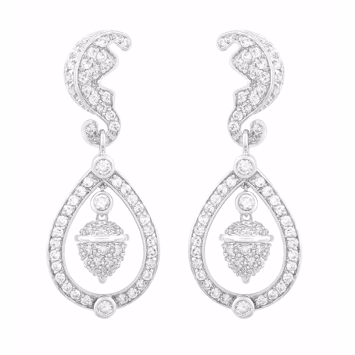 JanKuo Jewelry Rhodium Plated Royal Family Kate Middleton Inspired Acorn Dangling CZ Pave Earrings