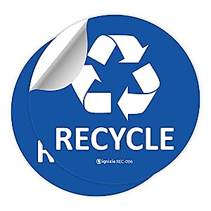 IGNIXIA Recycle Stickers for Trash Can 6x6 Inches Large (Pack of 2) Recycle Stickers for Recycle Bins Waterproof UV Protected Recycling Stickers for Trash Can Indoor & Outdoor (Blue)
