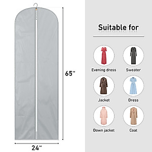 Shenehsmp 10 Pack Dress Bags for Gowns Long, 65'' Garment Bags for Hanging Clothes, Dress Garment Bag, Clear Foldable Long Dress Bag for Closet Storage and Travel, Gray