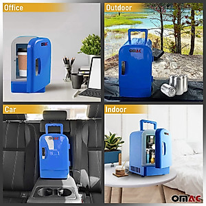 OMAC Mini Fridge 4 Liter AC/DC Power, 12V, Portable, Thermoelectric Cooler and Warmer Personal Refrigerators, Blue