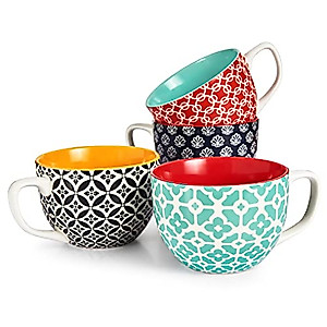 DOWAN 24 oz Large Coffee Mugs Set of 4, Porcelain Jumbo Soup Mugs With Handles for Cereal Latte Cappuccino Hot Cocoa Soup, Easy to Clean Dishwasher safe, Housewarming Gift, Vibrant Colors