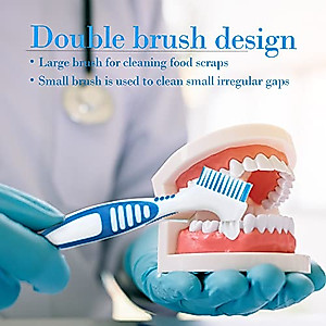Bvcewilty Denture Brush 4PCS Denture Toothbrushes，Cleaning Brush Double Sided Toothbrush with Multi-Layered Bristles and Rubber Anti-Slip Handle - for Denture Cleaning Care (Green,Purple,Blue,Orange)