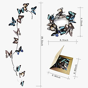naudassods Artificial Butterfly Wreath, Fake Butterfly Decorative Vines, DIY 3D Unique Butterfly Hanging Decoration Home Wall Easter Spring Flower Party Wedding Decoration. (Peacock Blue)