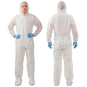 VVicogard Disposable Isolation Coveralls, Front Zipper Elastic Wrists Ankles, Polypropylene PP Protective Coverall Suit Dust-proof with Hood for Manufacturing, Spray Painting, Industrial