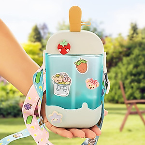 MooLamps Ice Cream Popsicle Cups,Juice Drinking Cups Cute 3D sticker Ice Cream Bar Water Bottles with BPA-Free Straws Adjustable Shoulder Strap for Boys Girls Adult Sports Bottles