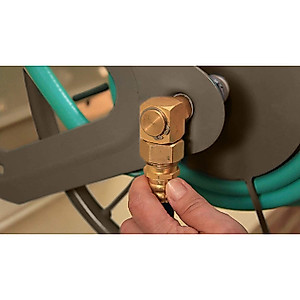 Liberty Garden Multi Purpose Steel Garden Hose Storage Reel for Backyard, Garden, or Home, with 5 Foot Leader Hose and Hose Connections, Bronze