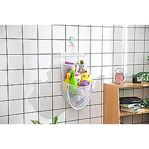 ALYER Hanging Bath Toy Organizer,Bottom Zippered Bathtub Toy Storage Mesh Bag with Sturdy Hanger (White)