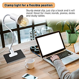 Desk Lamp with Clamp Clip on Light Socket Reading Light White Clamp Light with on/Off Switch Clip on Desk Lamps with 40mm Thick Aluminium Goose Neck 360° Rotatable, for Home Office Bed