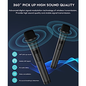 BIGASUO Karaoke Machine for Adults Kids with 2 UHF Wireless Microphones, Portable Bluetooth Singing PA Speaker System with LED Lights for Home Party, Wedding, Church, Picnic, Outdoor/Indoor