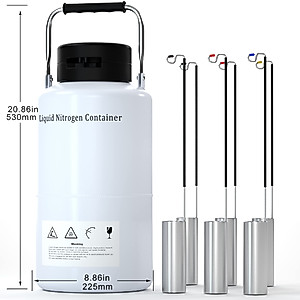 3L Liquid Nitrogen Container LN2 Tank Dewar Cryogenic Container Aluminum Alloy Semen Tank with 6PCS Pails and Lock Cover