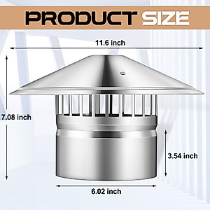 Tandefio 6 Inch Cone Top Chimney Cap Stainless Steel Cone Cap with Screen Chimney Cover Outside Roof Silver Fireplace Screen Cover Exterior Stove Pipe Topper for Vent Flue Family Kitchen Cooking