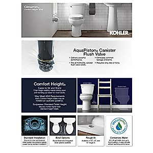 Kohler 4369-96 Cimarron 1.28 gpf Toilet Tank with AquaPiston Flush Technology and Left-Hand Trip Lever, Biscuit