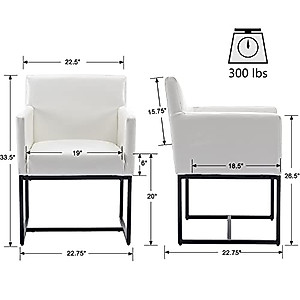 VESCASA Faux Leather Upholstered Dining Chairs with Arms, Mid Century Modern Padded Kitchen Chair with Black Metal Frame for Restaurant, Dining Room, Set of 6, White