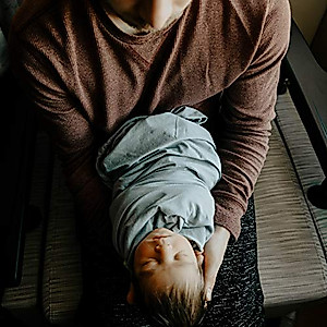 Ely's & Co. Cotton Knit Jersey Swaddle Blanket and 2 Beanie Baby Hats Gift Set, Large Receiving Blanket (Dusty Blue)