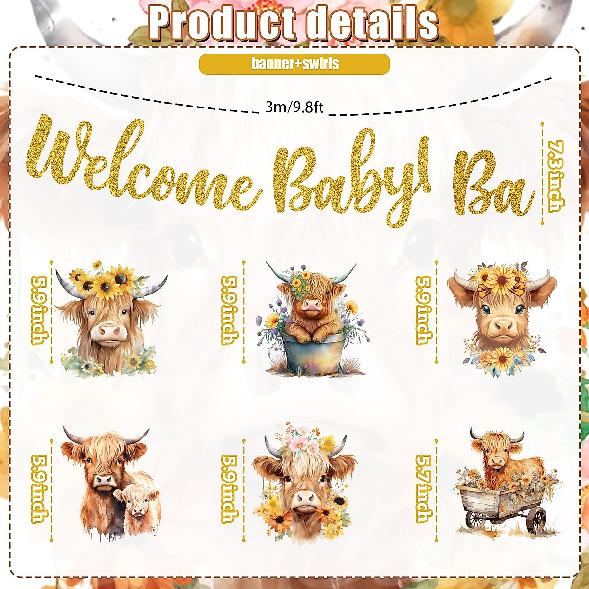 Yingoto 148pcs Brown Cow Baby Shower Decorations Tableware Set for 20 Guests, Cowboy Cowgirl Baby Shower includes Brown Cow glitter Banner Hanging Swirls Plates Napkins Cup Fork Straw and Tablecloth