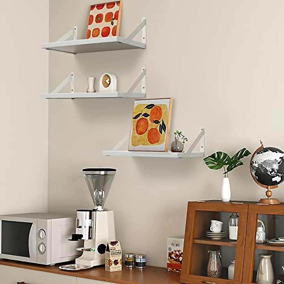 Fun Memories White Floating Shelves with Bracket, Wood Wall Shelf for Living Room, Bedroom, Kitchen, Laundry Room